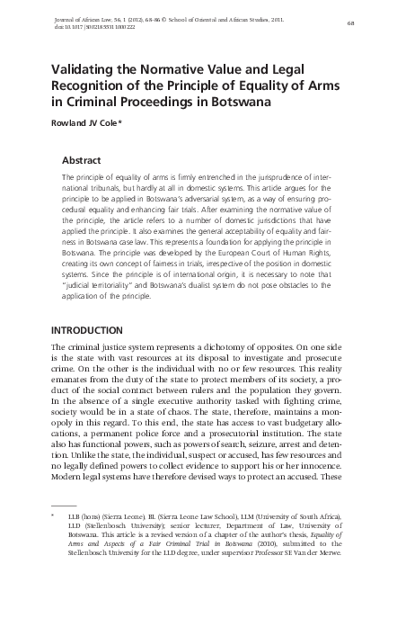 (PDF) Validating the Normative Value and Legal Recognition of the Principle of Equality of Arms ...