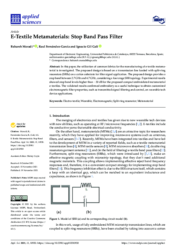 (PDF) E-Textile Metamaterials: Stop Band Pass Filter | Raul Fernandez ...