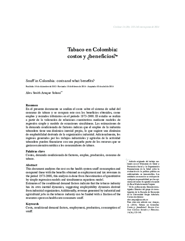 (PDF) Tabaco en Colombia: costos y ¿beneficios?