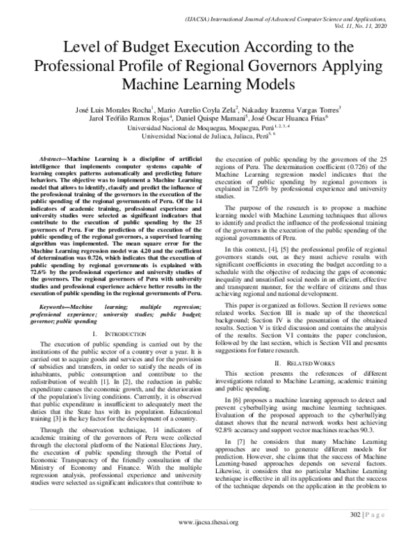 (PDF) Level of Budget Execution According to the Professional Profile of Regional Governors ...