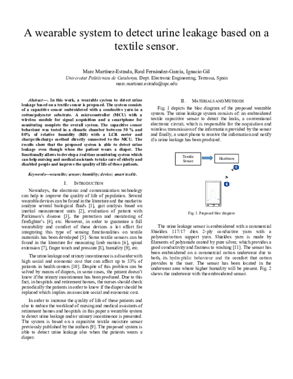 (PDF) A wearable system to detect urine leakage based on a textile sensor