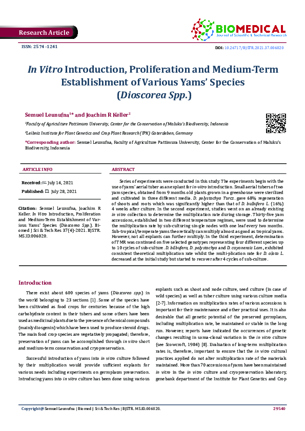 (PDF) In Vitro Introduction, Proliferation and Medium-Term ...