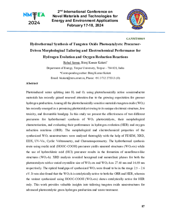 (PDF) Hydrothermal Synthesis of Tungsten Oxide Photocatalysts ...
