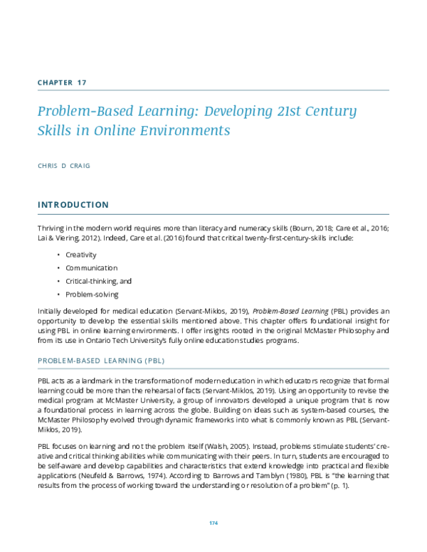 (PDF) Problem-Based Learning: Developing 21st Century Skills in Online Environments