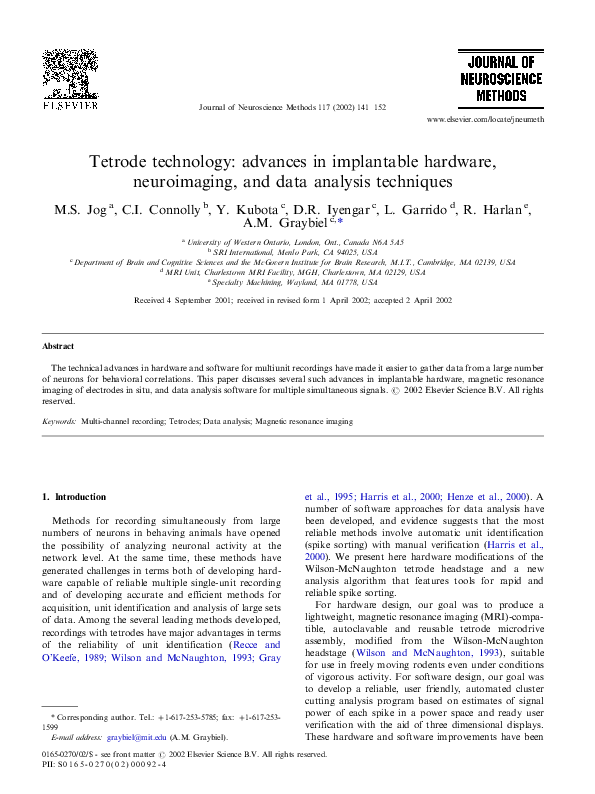 (PDF) Tetrode technology: advances in implantable hardware, neuroimaging, and data analysis ...