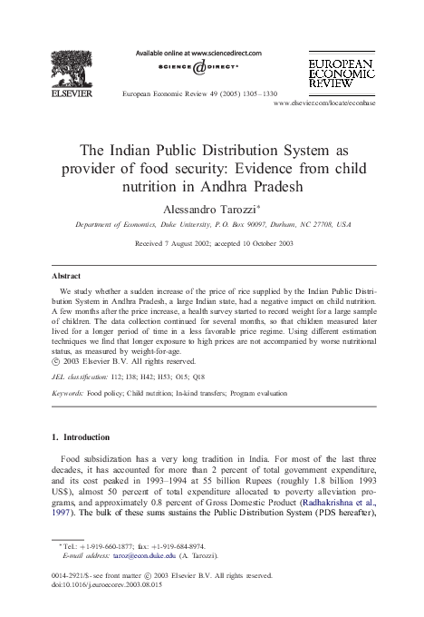 (PDF) The Indian Public Distribution System as provider of food ...