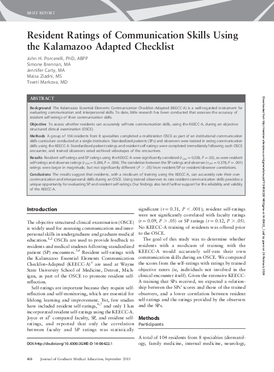 (PDF) Resident Ratings of Communication Skills Using the Kalamazoo ...