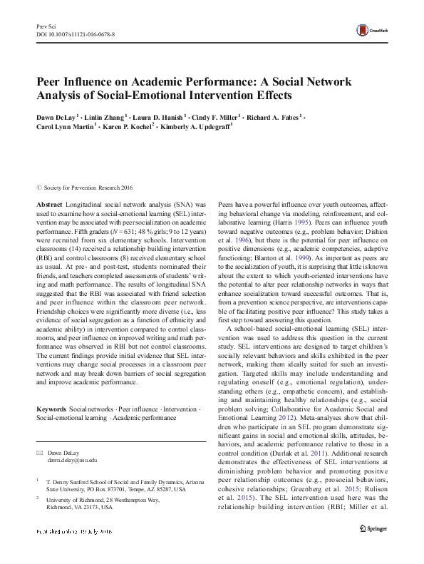 (PDF) Peer Influence on Academic Performance: A Social Network Analysis ... (PDF) Peer Influence on Academic Performance: A Social Network Analysis ...