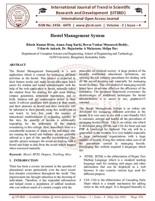 (PDF) Hostel Management System