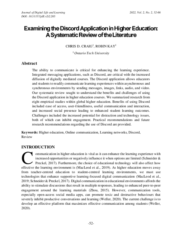(PDF) Examining the Discord Application in Higher Education: A ...