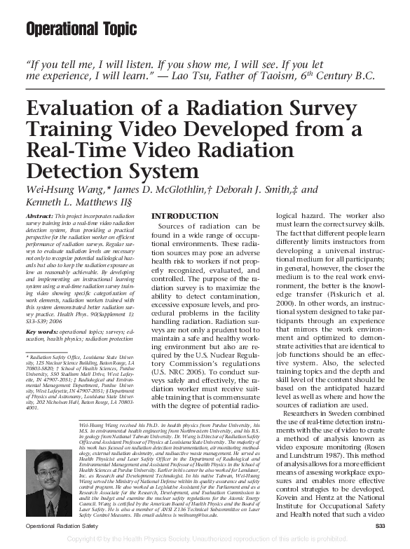 (PDF) Evaluation of a Radiation Survey Training Video Developed from a ...