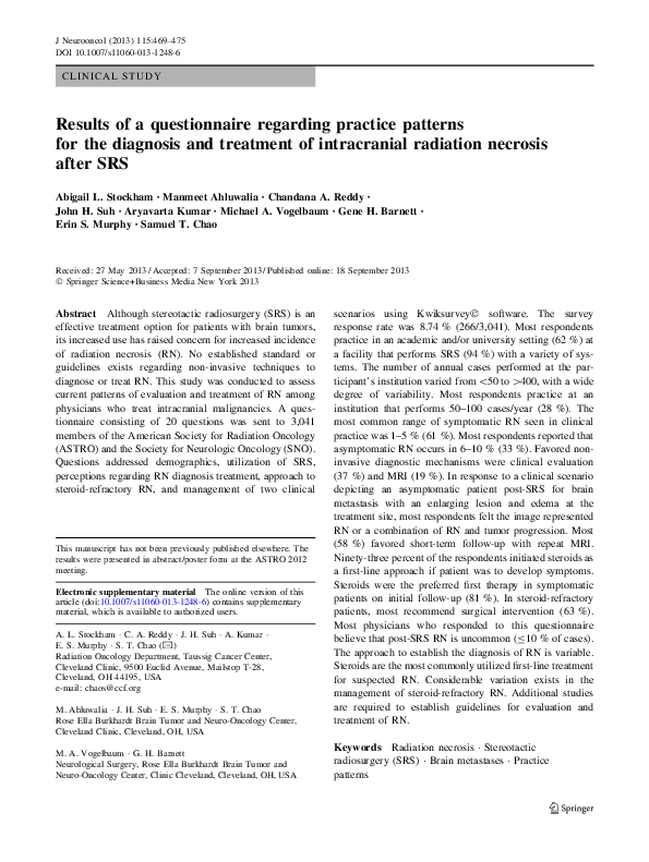 (PDF) Results of a questionnaire regarding practice patterns for the ...