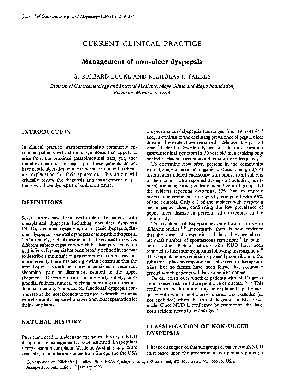 (PDF) Management of non‐ulcer dyspepsia