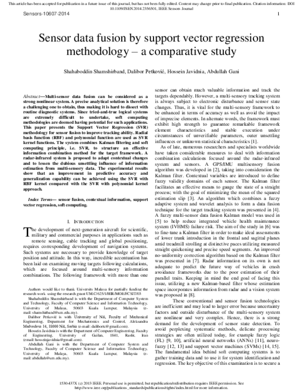 (PDF) Sensor Data Fusion by Support Vector Regression Methodology—A ...