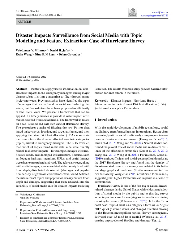 (PDF) Disaster Impacts Surveillance from Social Media with Topic ...