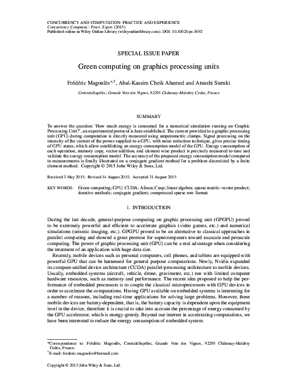 (PDF) Green computing on graphics processing units