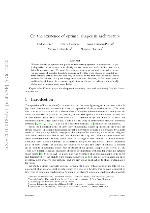 (PDF) On the existence of optimal shapes in architecture