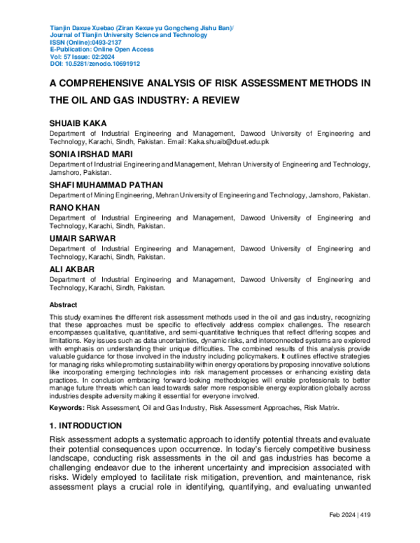 (PDF) A COMPREHENSIVE ANALYSIS OF RISK ASSESSMENT METHODS IN THE OIL ...