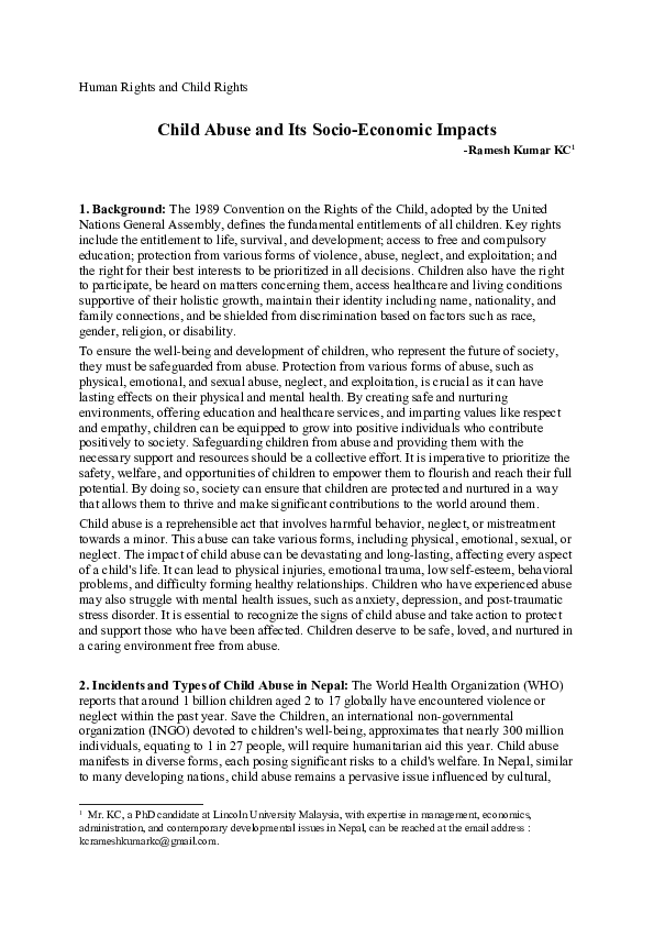 (DOC) Human Rights and Child Rights Child Abuse and Its Socio-Economic ...