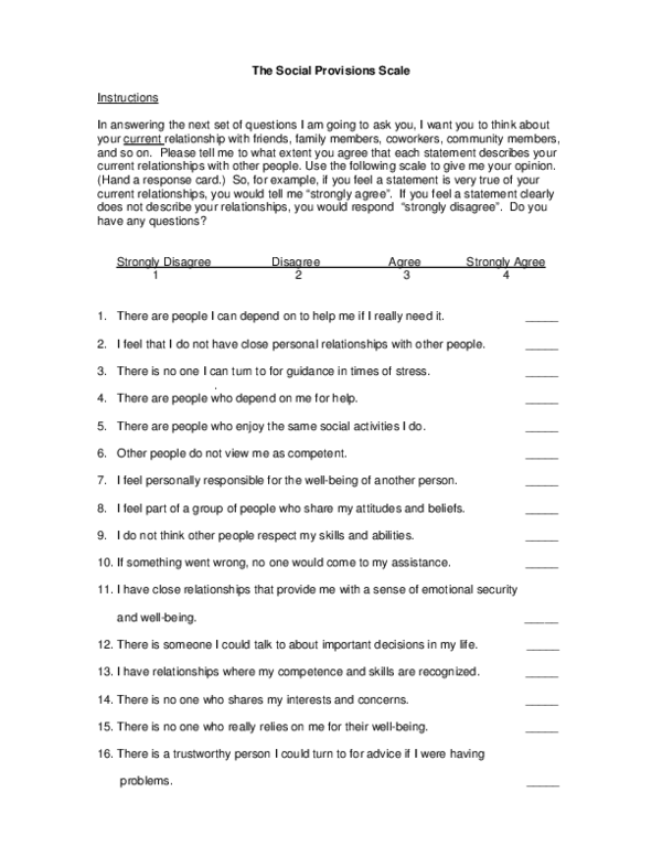 (PDF) Social Provisions Scale