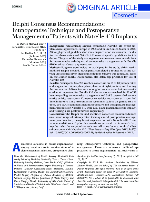 (PDF) Breast Augmentation: Delphi Consensus Insights