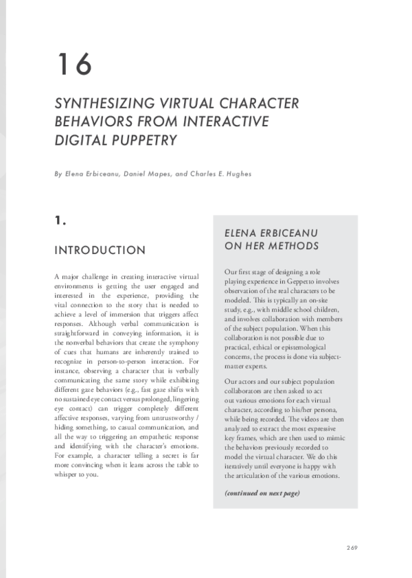 (PDF) Synthesizing virtual character behaviors from interactive digital puppetry