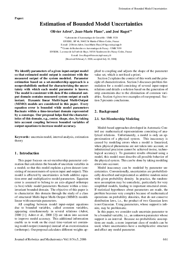 (PDF) Estimation of Bounded Model Uncertainties | Olivier Adrot - Academia.edu