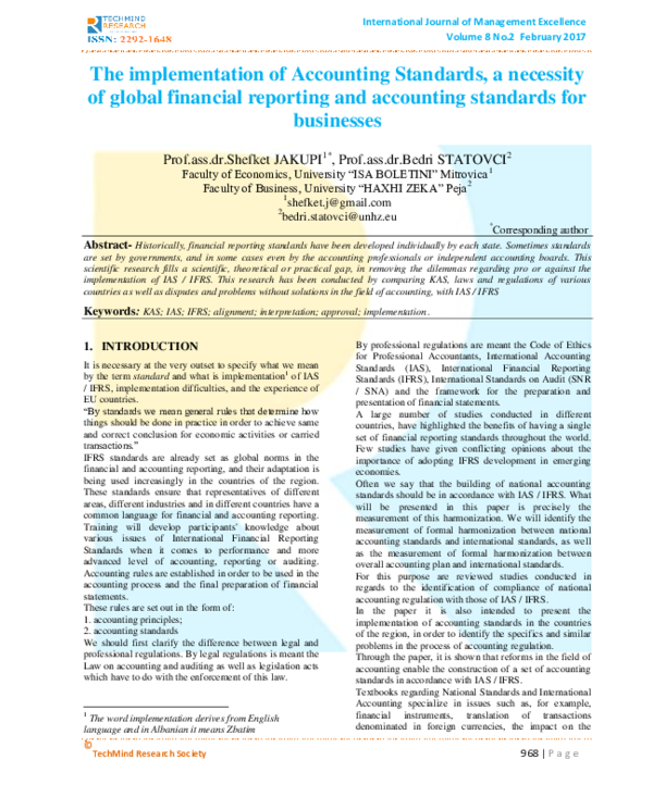 (PDF) The implementation of Accounting Standards, a necessity of global ...