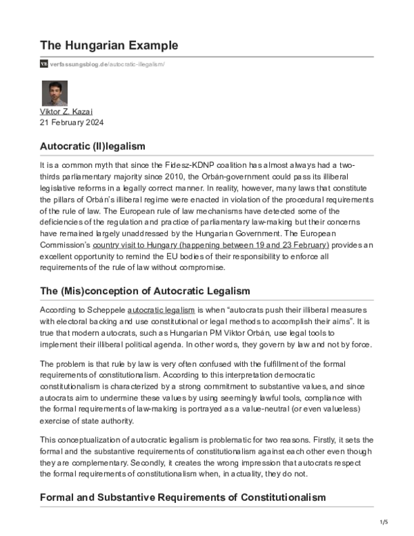 (PDF) Autocratic (Il)legalism - The Hungarian Example