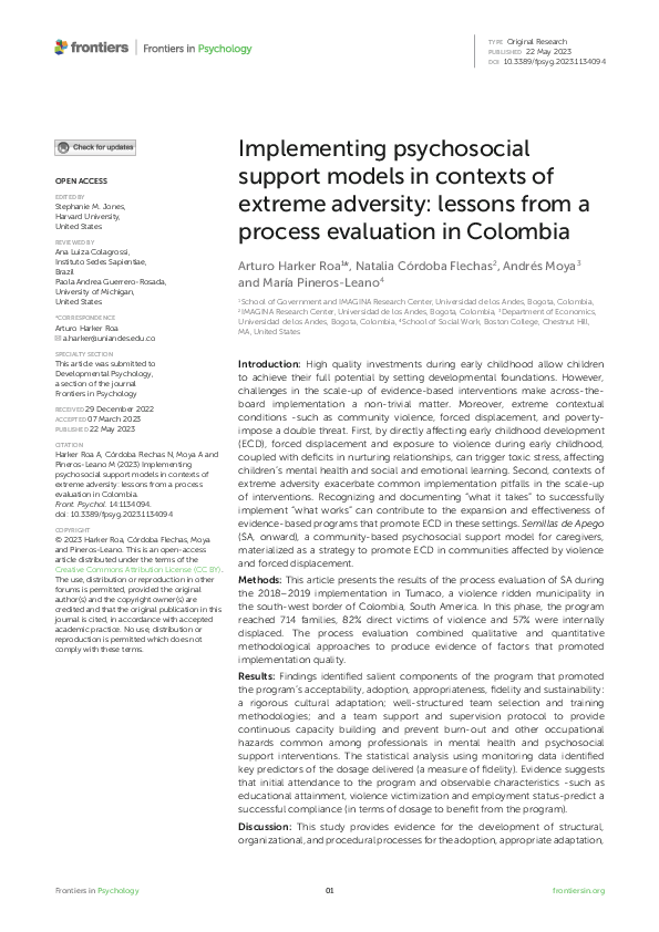 (PDF) Implementing psychosocial support models in contexts of extreme adversity: lessons from a ...