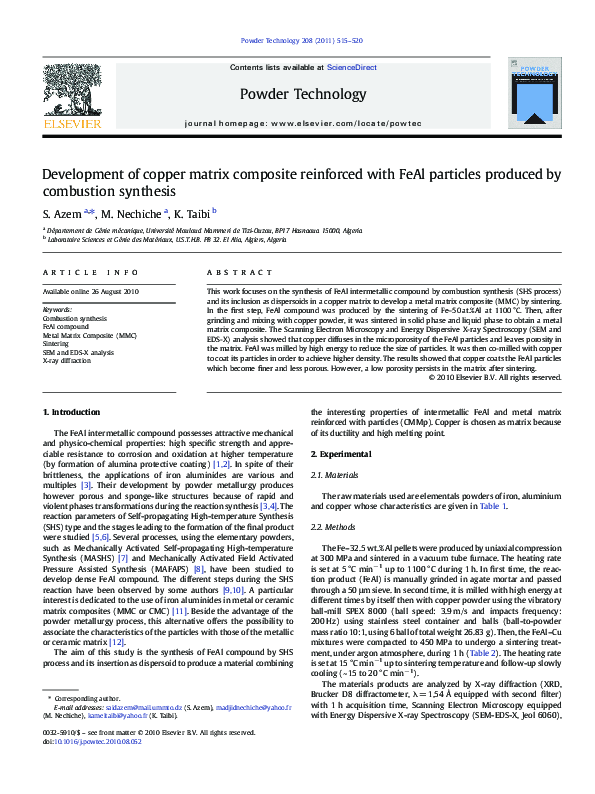 (PDF) Development of copper matrix composite reinforced with FeAl ...