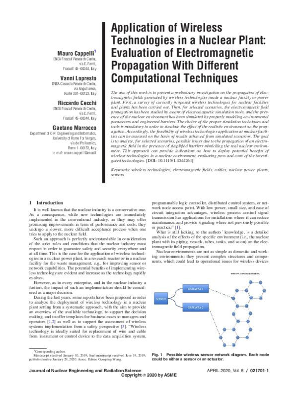 Pdf Application Of Wireless Technologies In A Nuclear Plant Evaluation Of Electromagnetic
