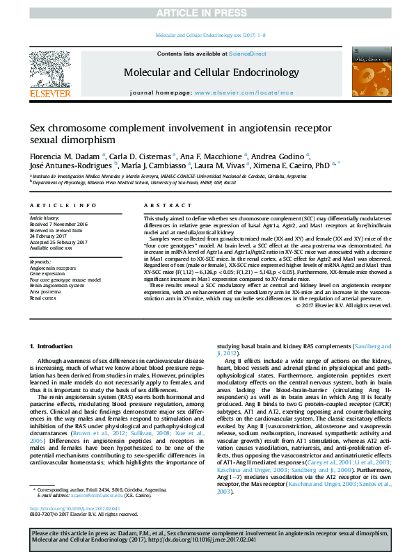 Pdf Sex Chromosome Complement Involvement In Angiotensin Receptor 7845