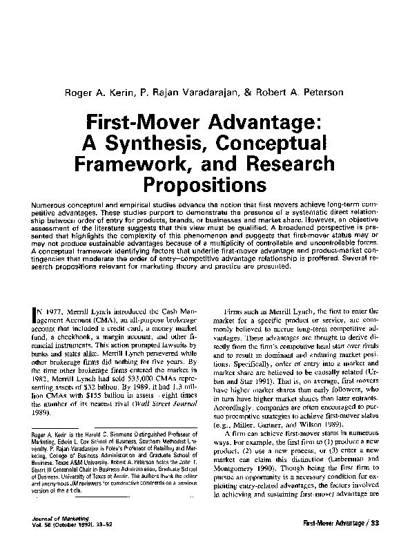 (PDF) First-Mover Advantage: A Synthesis, Conceptual Framework, and ...