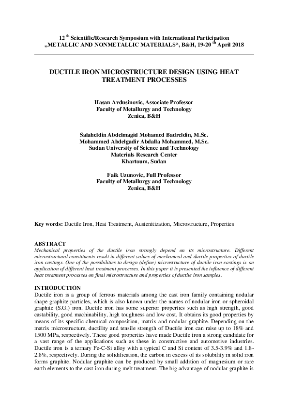 (PDF) DUCTILE IRON MICROSTRUCTURE DESIGN USING HEAT TREATMENT PROCESSES
