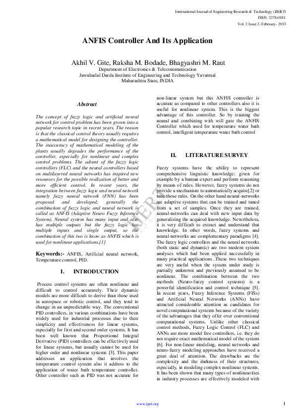 (PDF) ANFIS Controller and Its Application