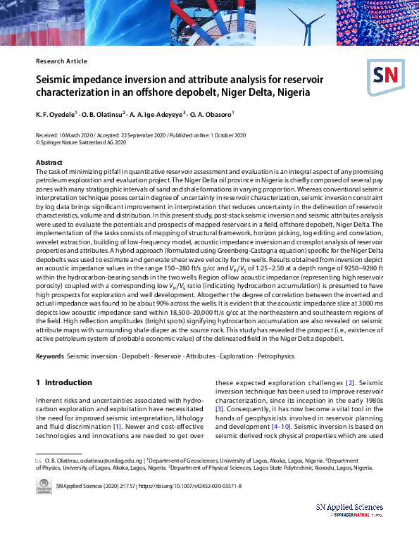 (PDF) Seismic impedance inversion and attribute analysis for reservoir ...