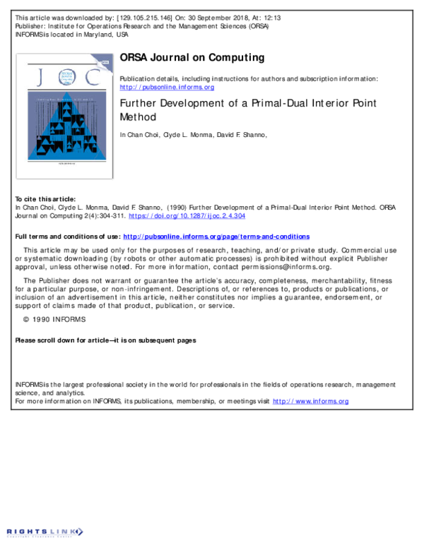 (PDF) Further Development of a Primal-Dual Interior Point Method