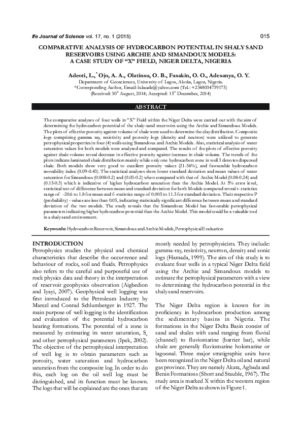 (PDF) Comparative Analysis of Hydrocarbon Potential in Shaly Sand ...