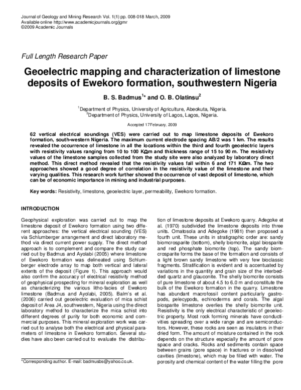 (PDF) Geoelectric mapping and characterization of limestone deposits of ...