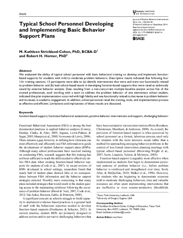 (PDF) Typical School Personnel Developing and Implementing Basic ...