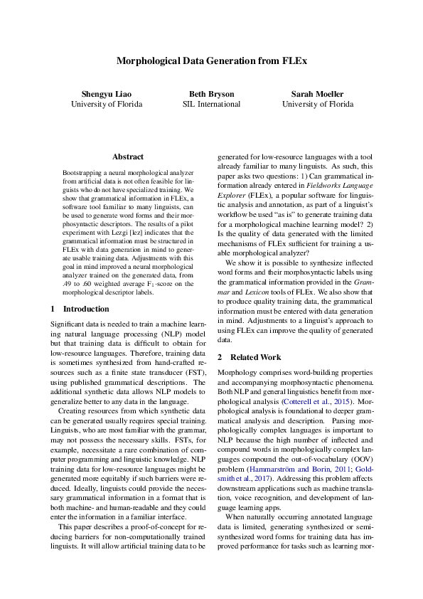 (PDF) Morphological data generation from FLEx