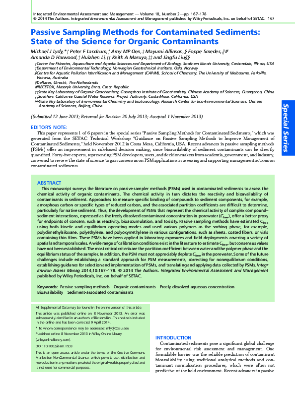 (PDF) Passive sampling methods for contaminated sediments: State of the ...