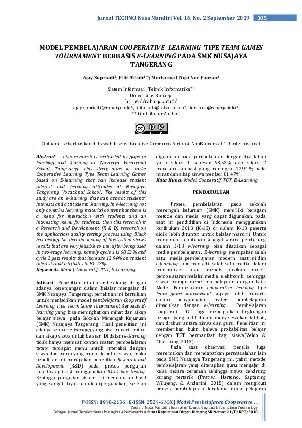 (PDF) Model Pembelajaran Cooperative Learning Tipe Team Games Tournament Berbasis E-Learning ...