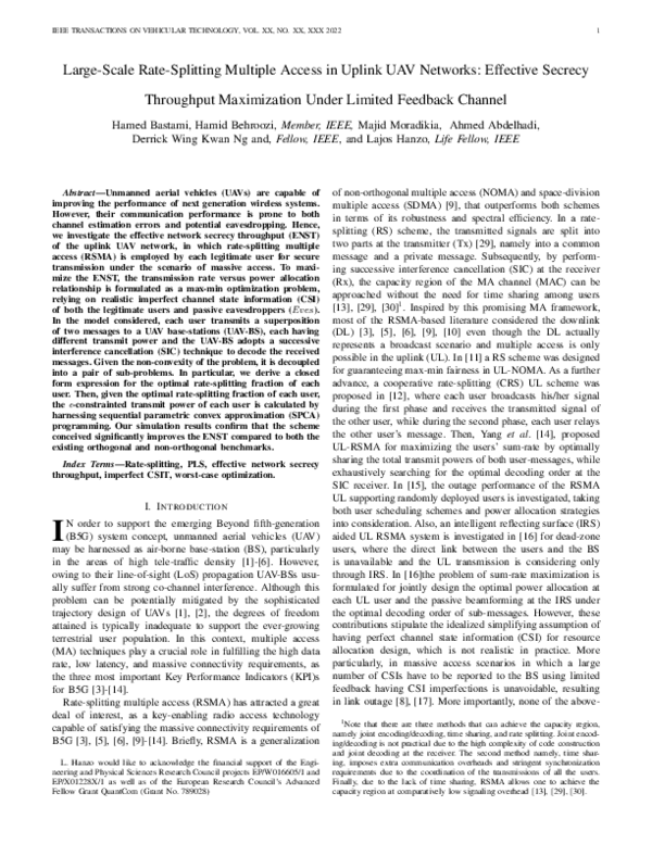 Pdf Large Scale Rate Splitting Multiple Access In Uplink Uav Networks Effective Secrecy