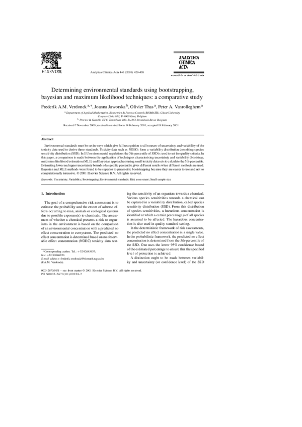 Pdf Determining Environmental Standards Using Bootstrapping Bayesian And Maximum Likelihood