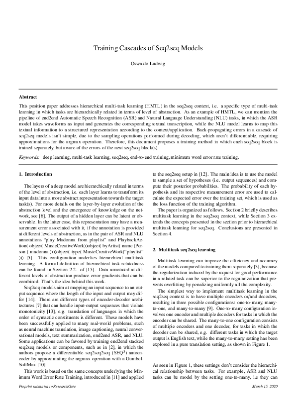 (PDF) Training Cascades of Seq2seq Models