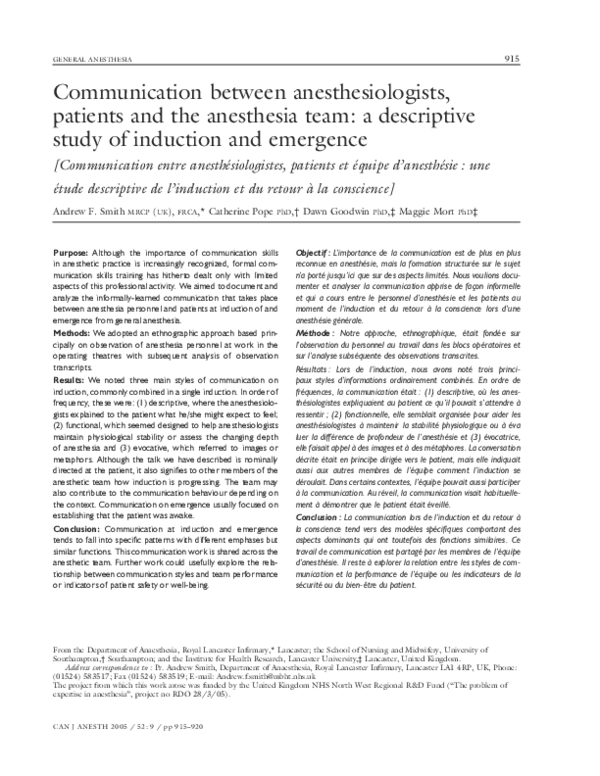 (PDF) Communication between anesthesiologists, patients and the ...