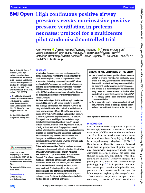 (PDF) High continuous positive airway pressures versus non-invasive ...