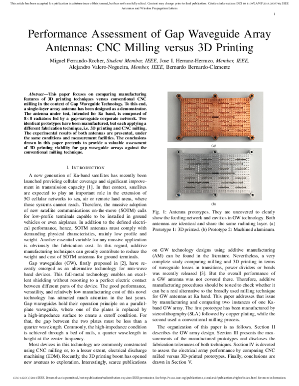 (PDF) Performance Assessment of Gap-Waveguide Array Antennas: CNC Milling Versus Three ...